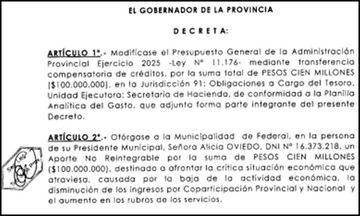LA PROVINCIA DEBIÓ ASISTIR CON 100 MILLONES DE PESOS A LA MUNICIPALIDAD ...